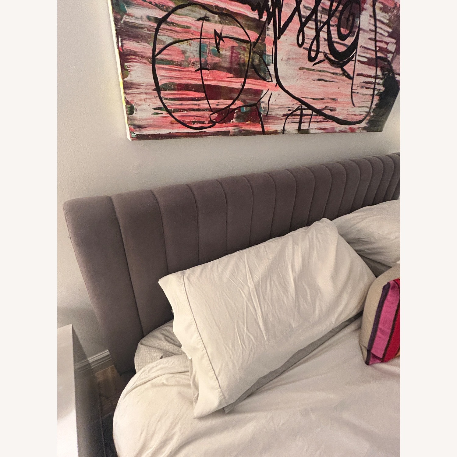 CB2 Forte Channeled Grey Velvet King Bed - AptDeco