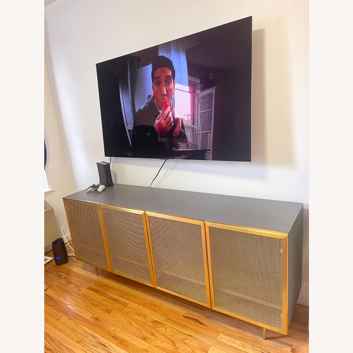 CB2 Trace 71" Brass Wire Mesh Credenza - AptDeco