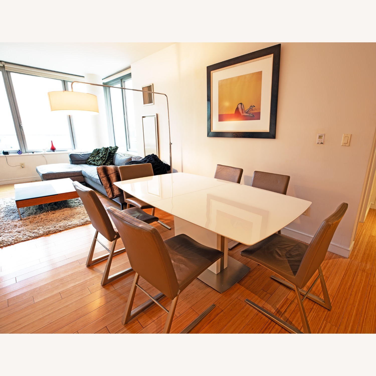 BoConcept Milano Modern Extendable Dining Table with 6 Mariposa Leather ...