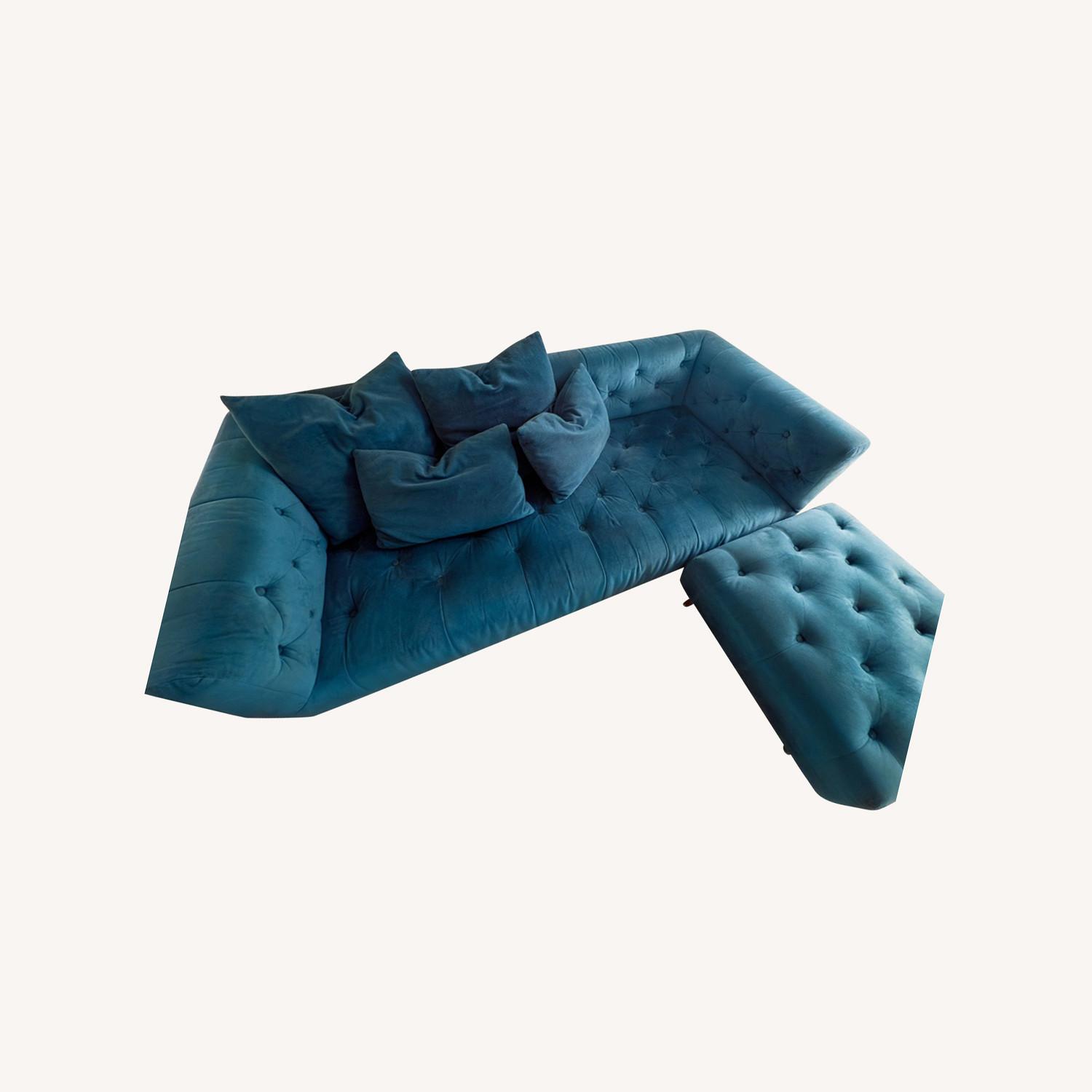 Interior Define Ms. Chesterfield Saphire Velvet Sofa + Ottoman - AptDeco