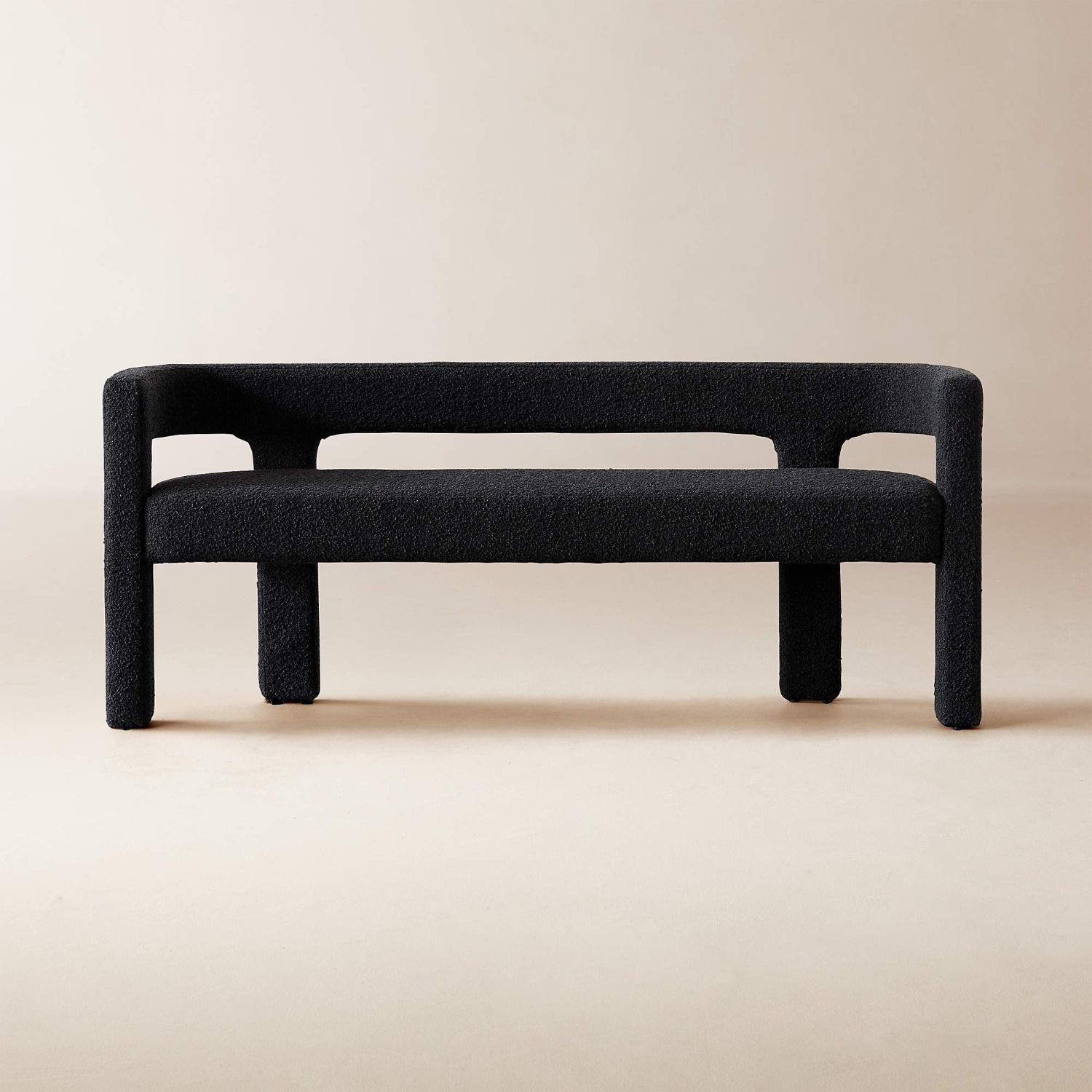 CB2 Stature Bench in Black Boucle - AptDeco