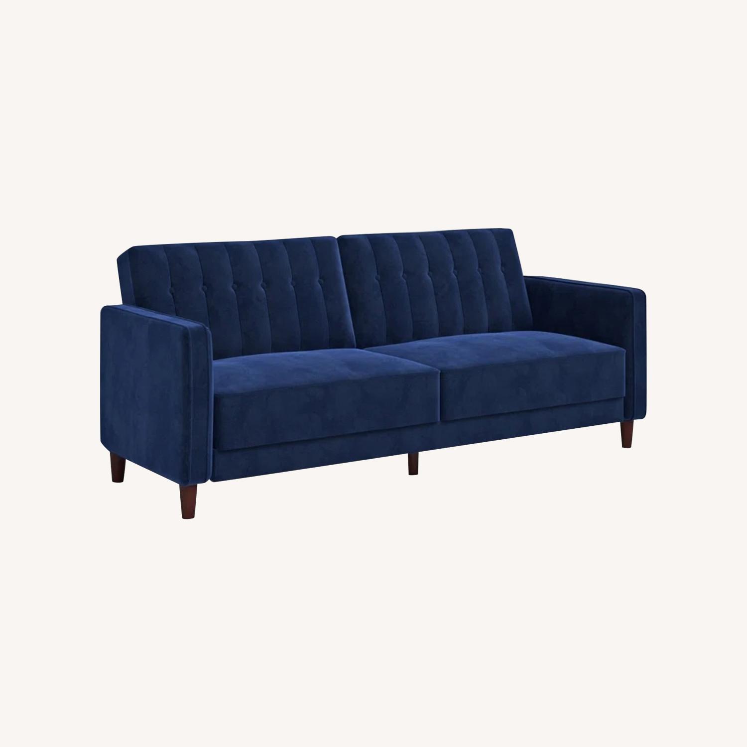 Perdue Blue Velvet Convertible Sofa - AptDeco