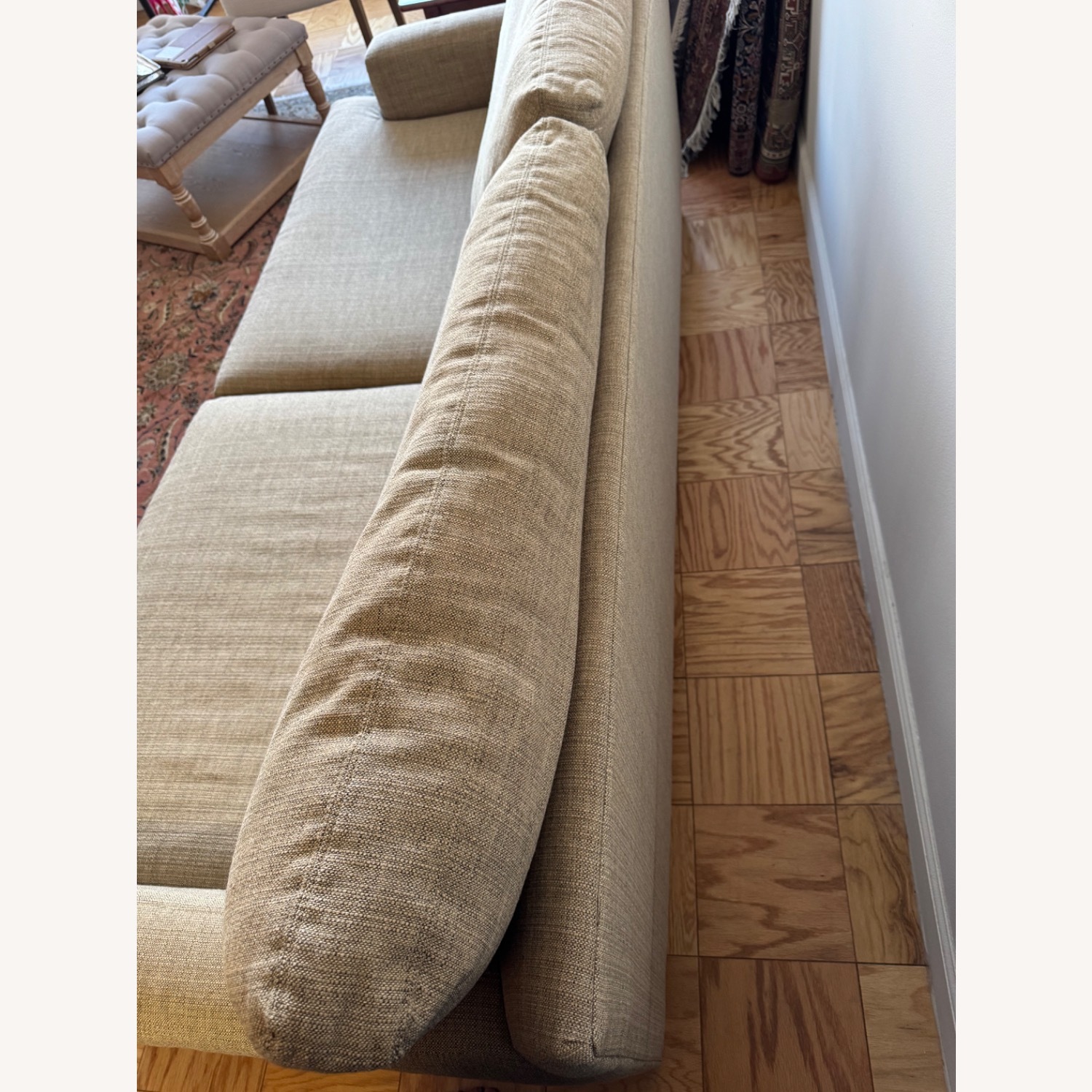 Beige Wood Frame Couch - AptDeco
