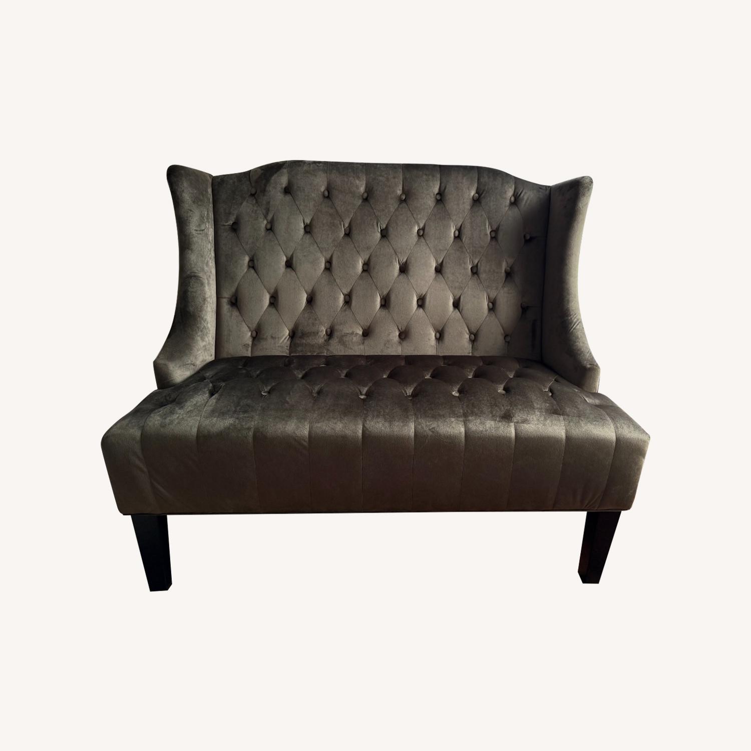 Gray Green Velvet Banquette Bench / Loveseat - AptDeco