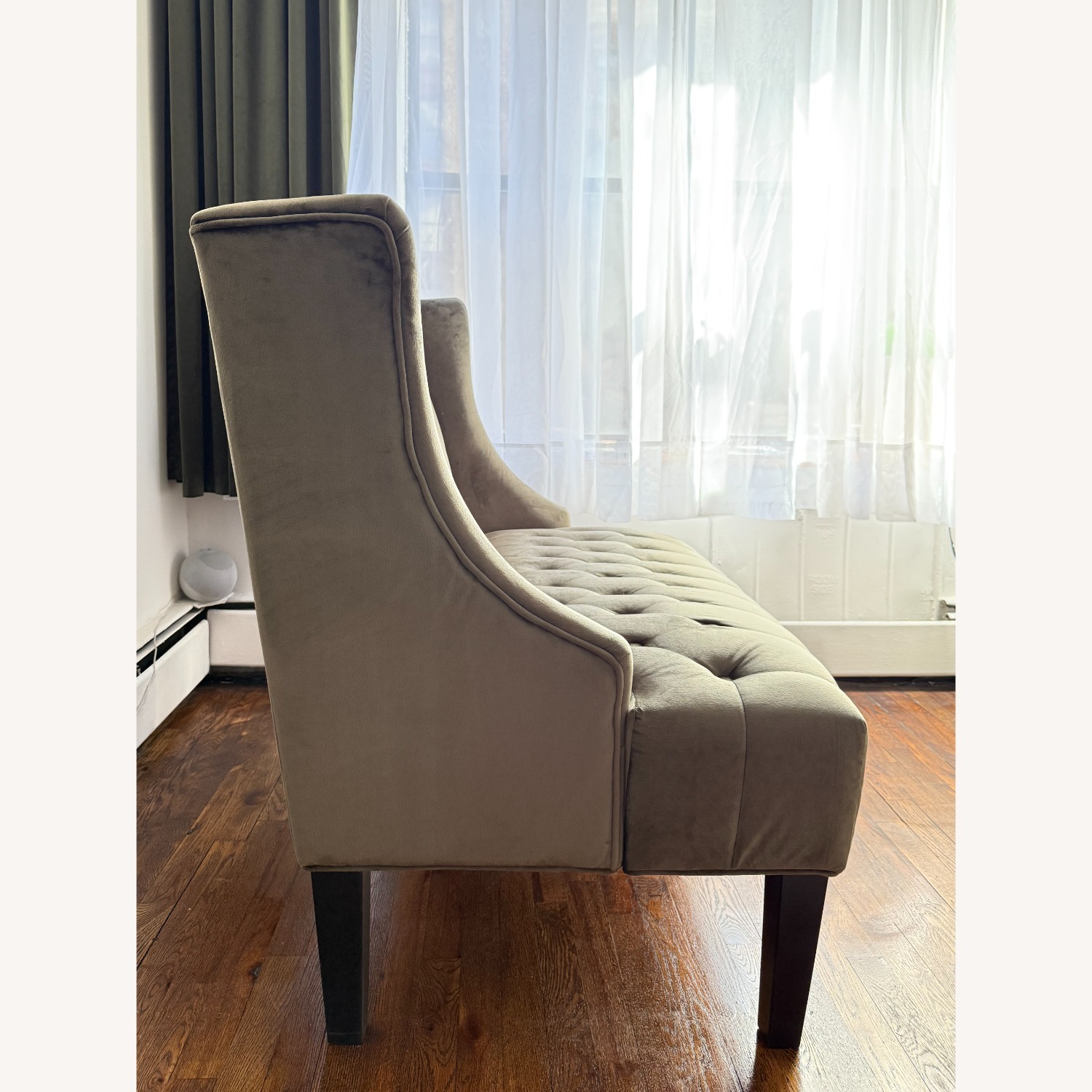 Gray Green Velvet Banquette Bench / Loveseat - AptDeco