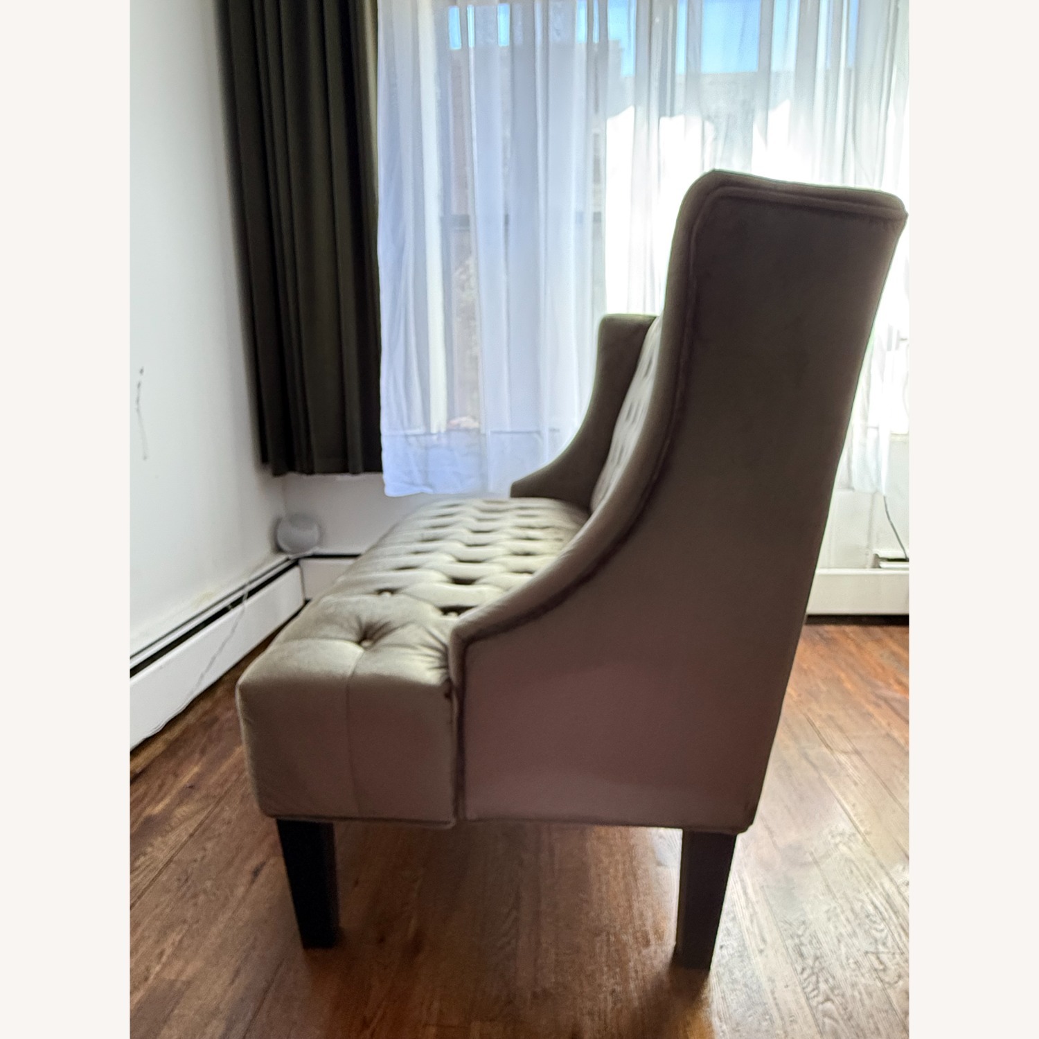 Gray Green Velvet Banquette Bench / Loveseat - AptDeco