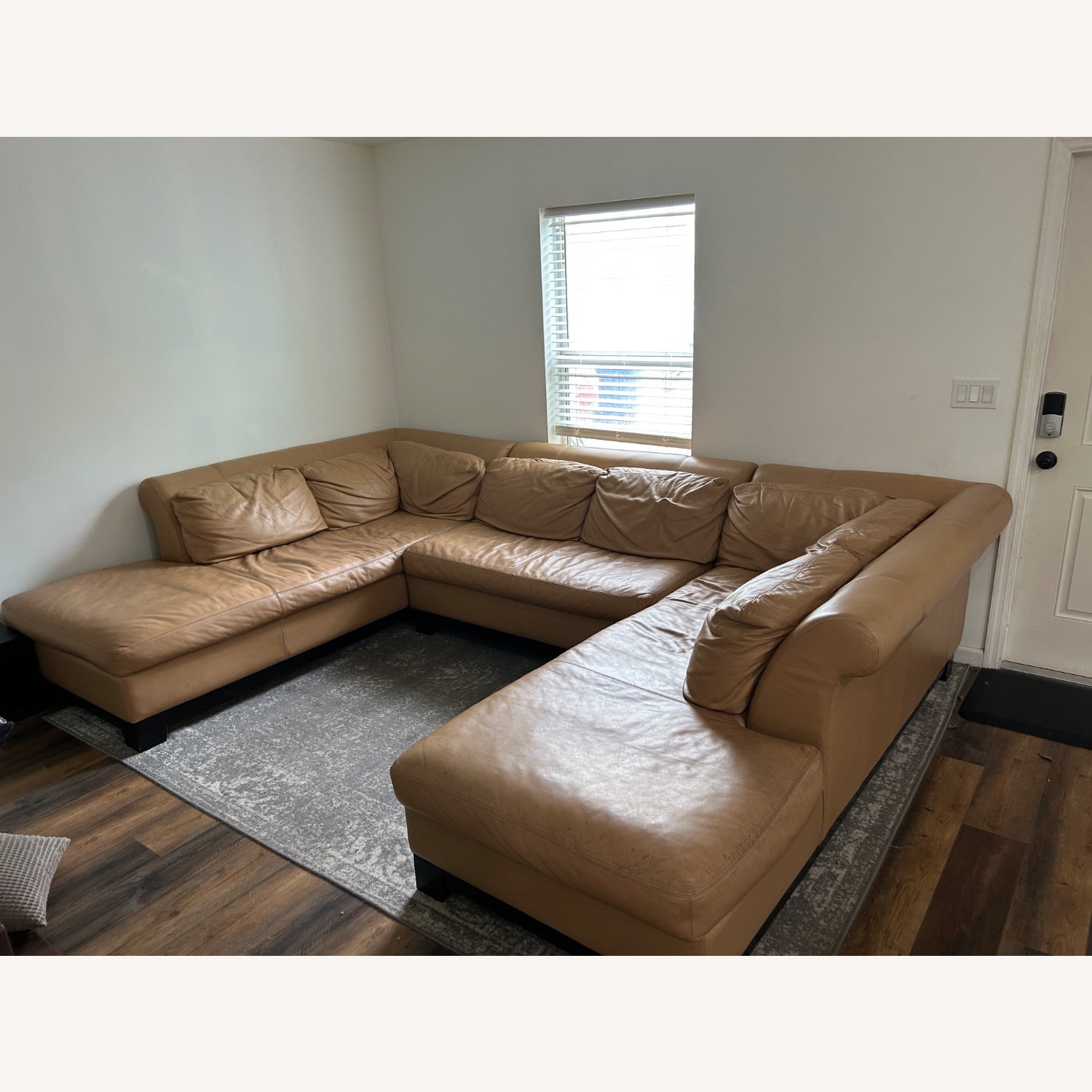 Real Leather Tan Couch - AptDeco