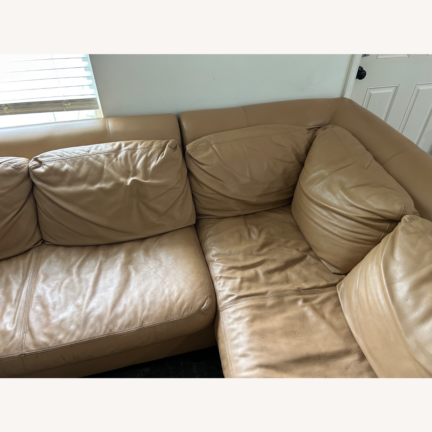 Real Leather Tan Couch - AptDeco