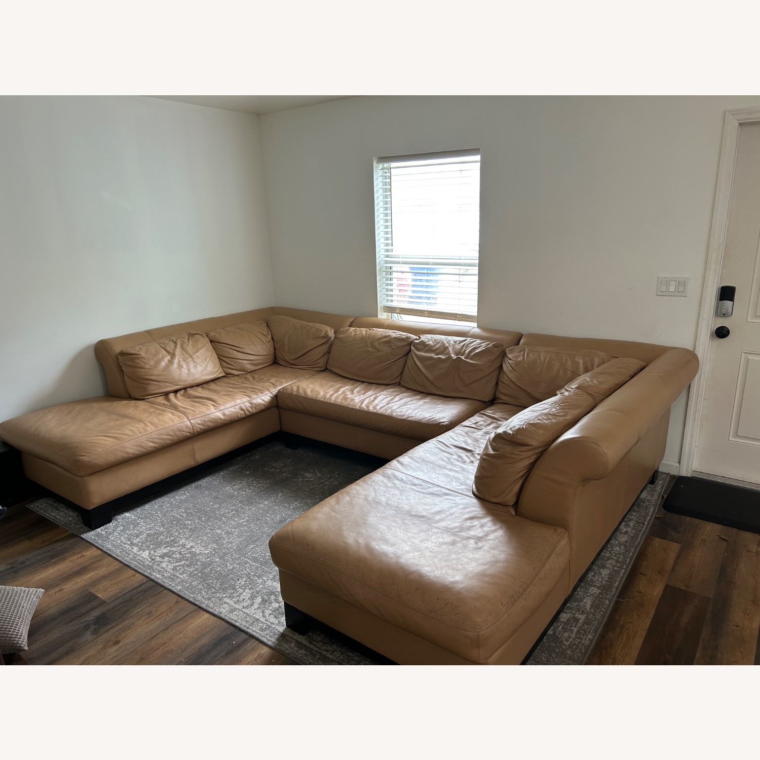 Real Leather Tan Couch - AptDeco