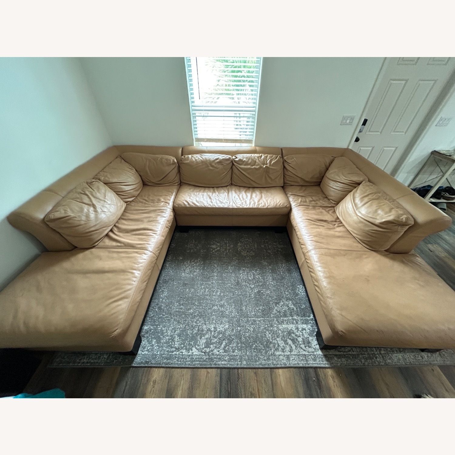 Real Leather Tan Couch - AptDeco