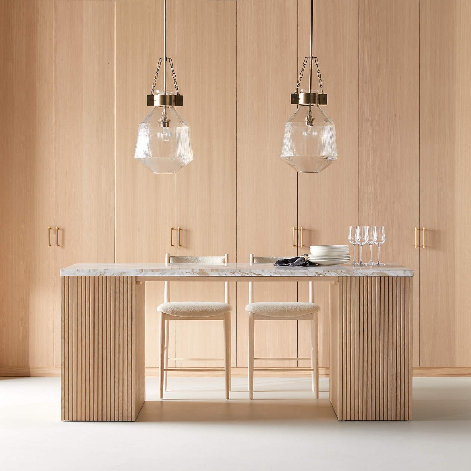 Crate & Barrel Batten 84" Natural Oak Wood Kitchen Island with Storage ...