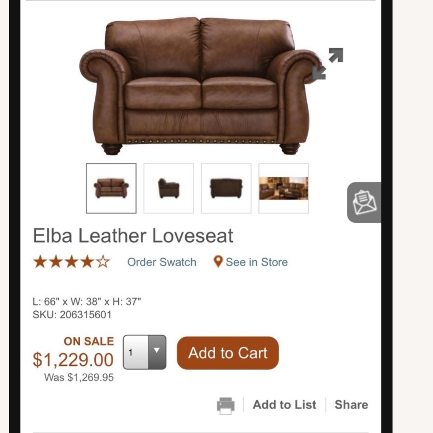 Natuzzi Editions Elba Brown Leather Loveseat - AptDeco