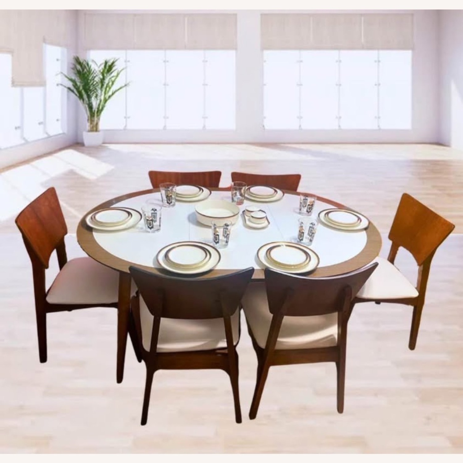 MCM Round Dining Table with Six Chairs - AptDeco