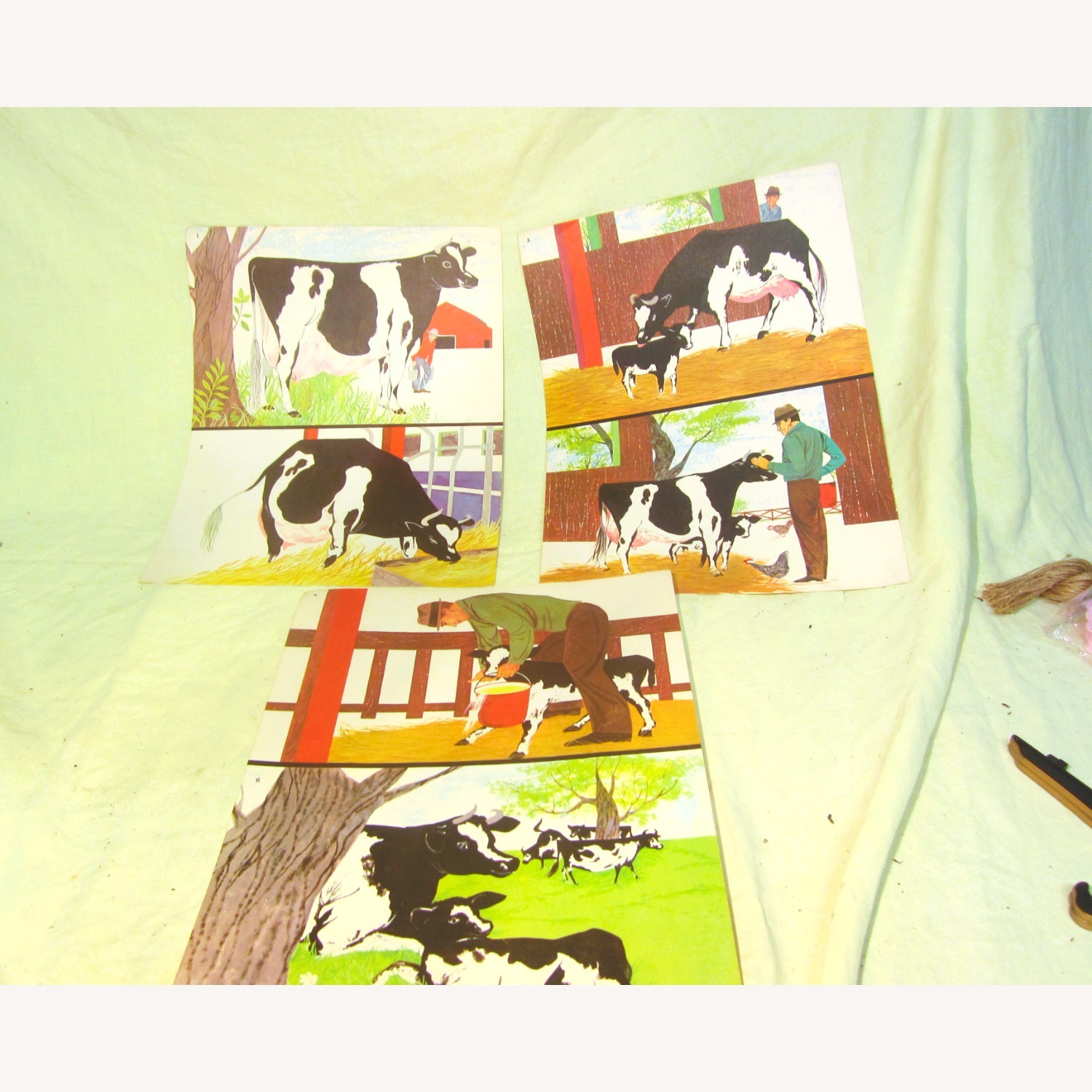 Vintage Art Board Picture of Cows - AptDeco