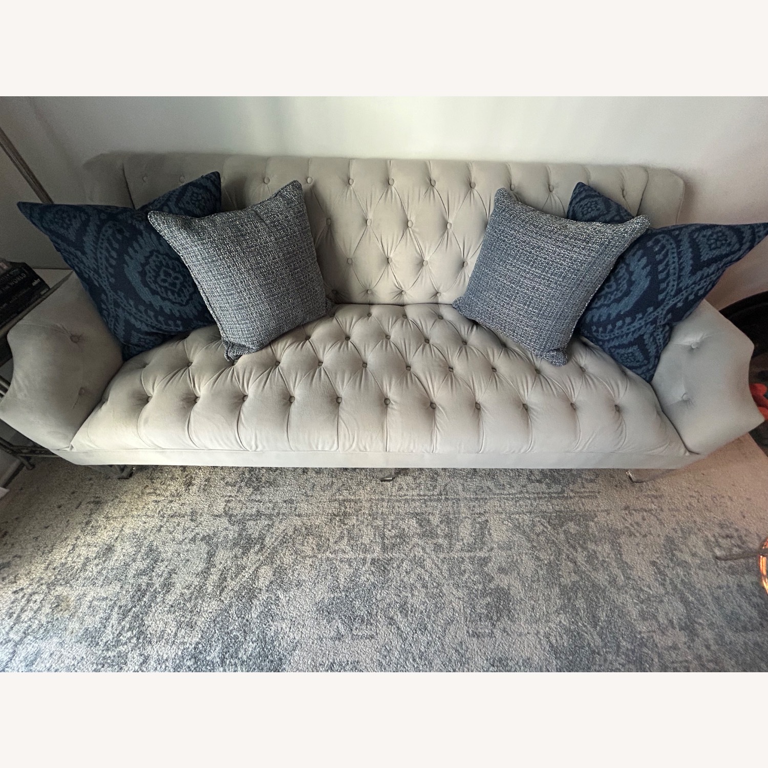 Z Gallerie Gray Tufted Velvet Sofa - AptDeco