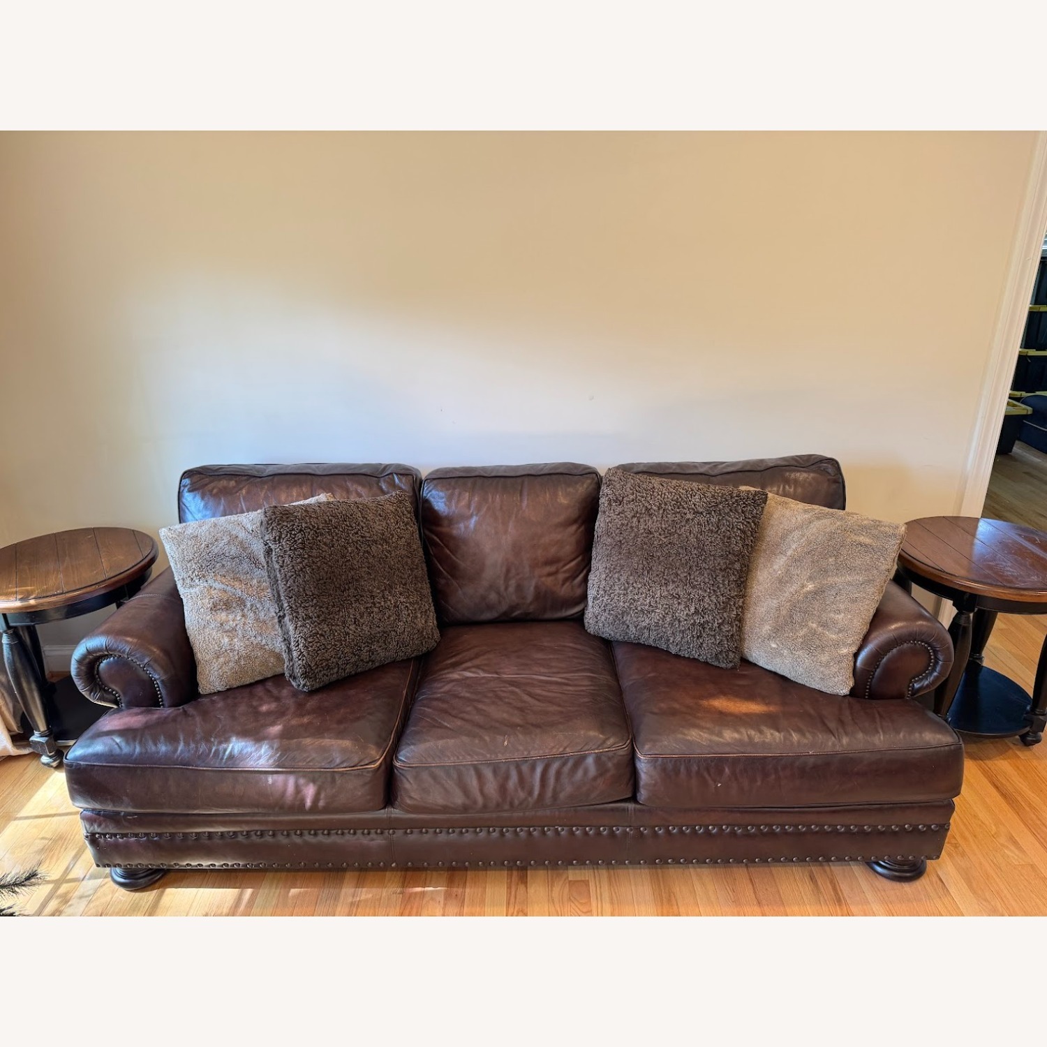 Bernhardt Foster Brown Leather Sofa - AptDeco