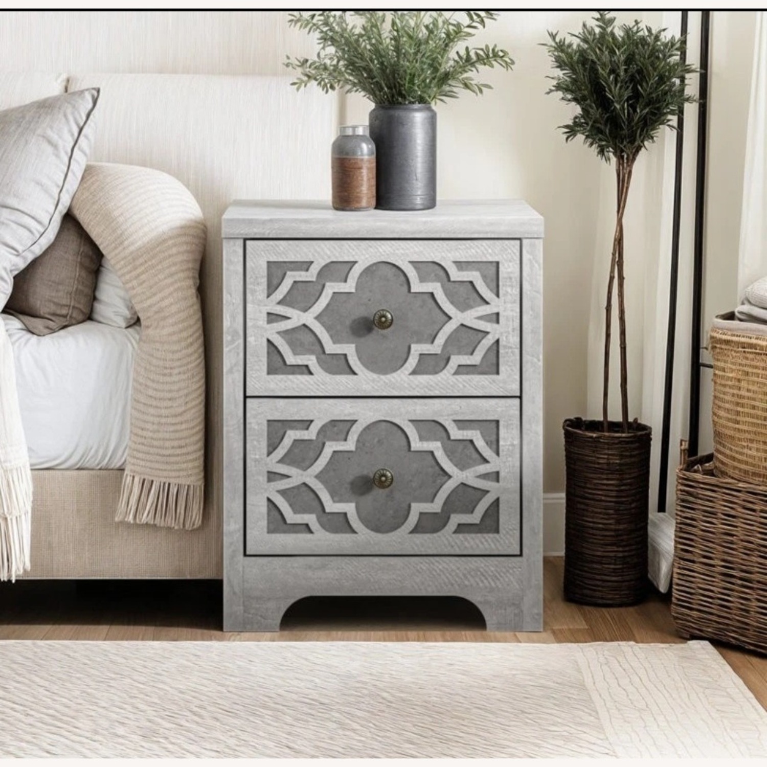 Gray 2 Drawer Nightstand - AptDeco