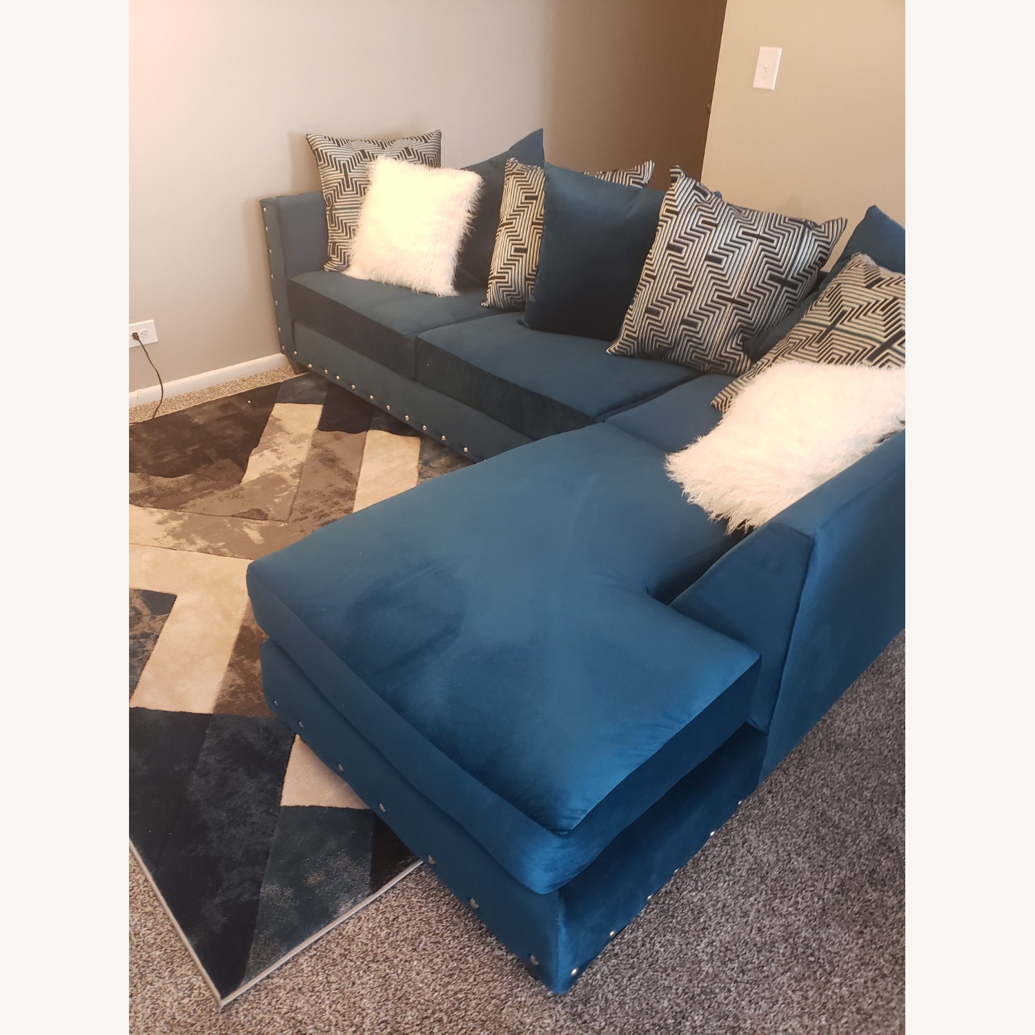 The Roomplace Blue Velvet Sectional - AptDeco