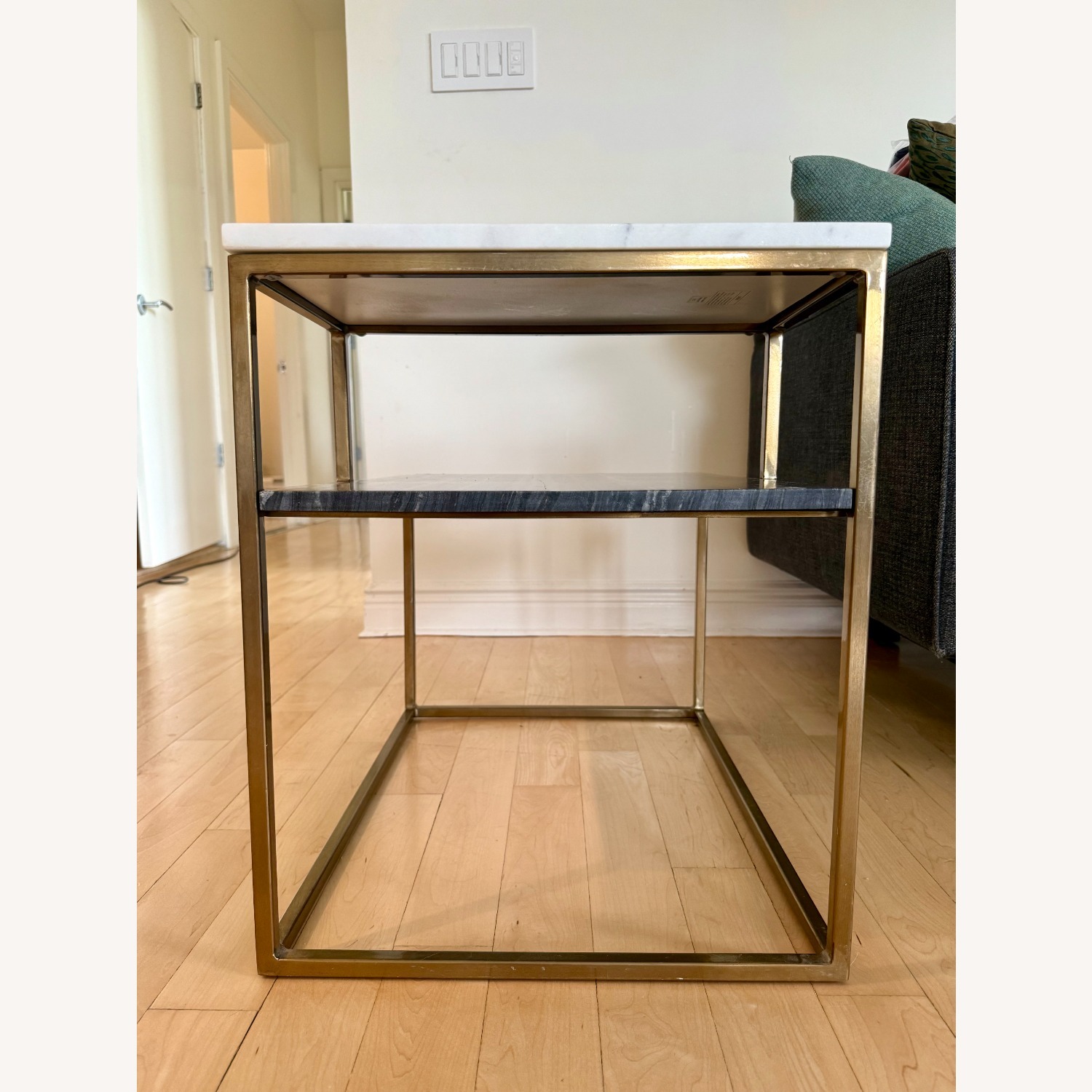 CB2 Two Tone Marble Brass Side Tables - AptDeco