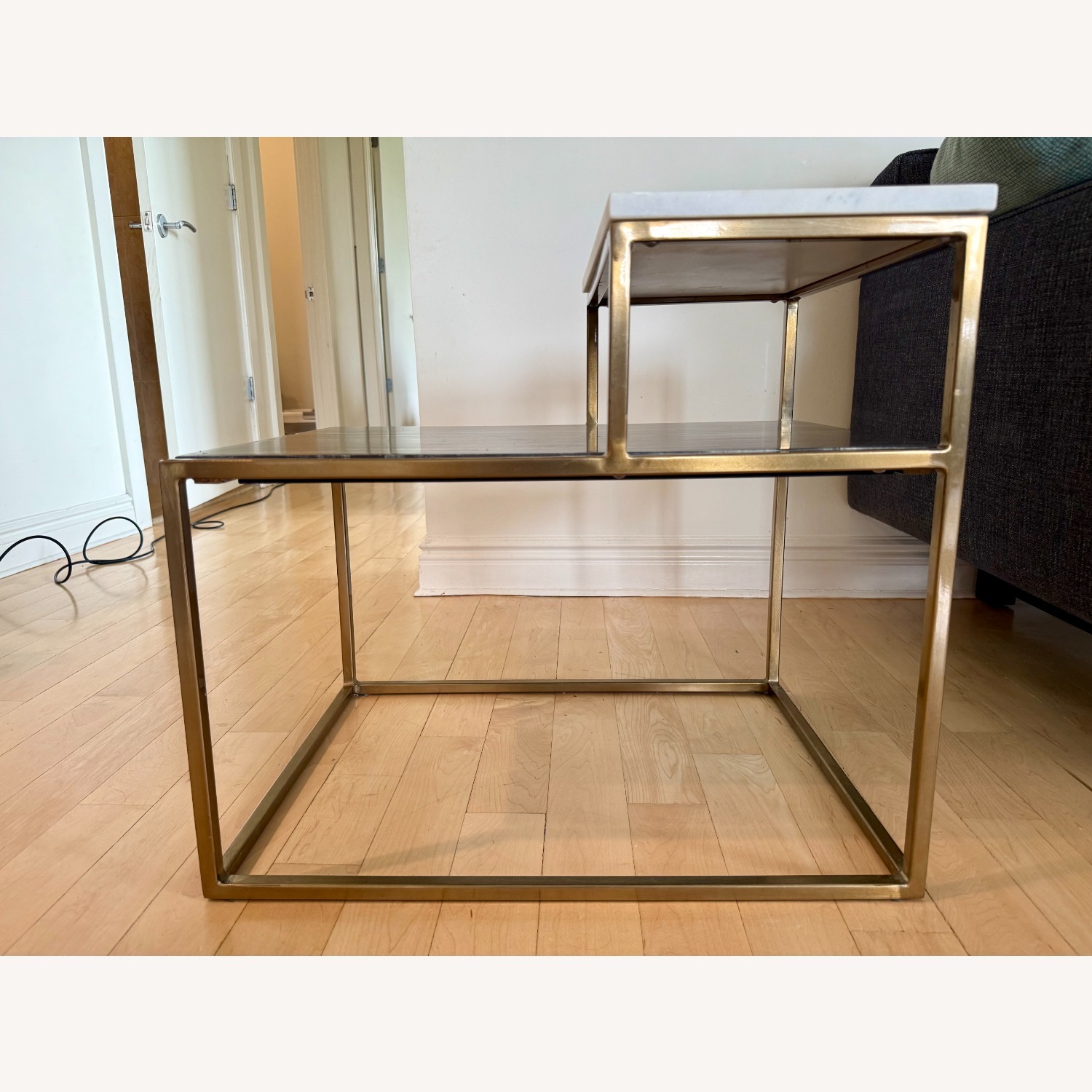 CB2 Two Tone Marble Brass Side Tables - AptDeco