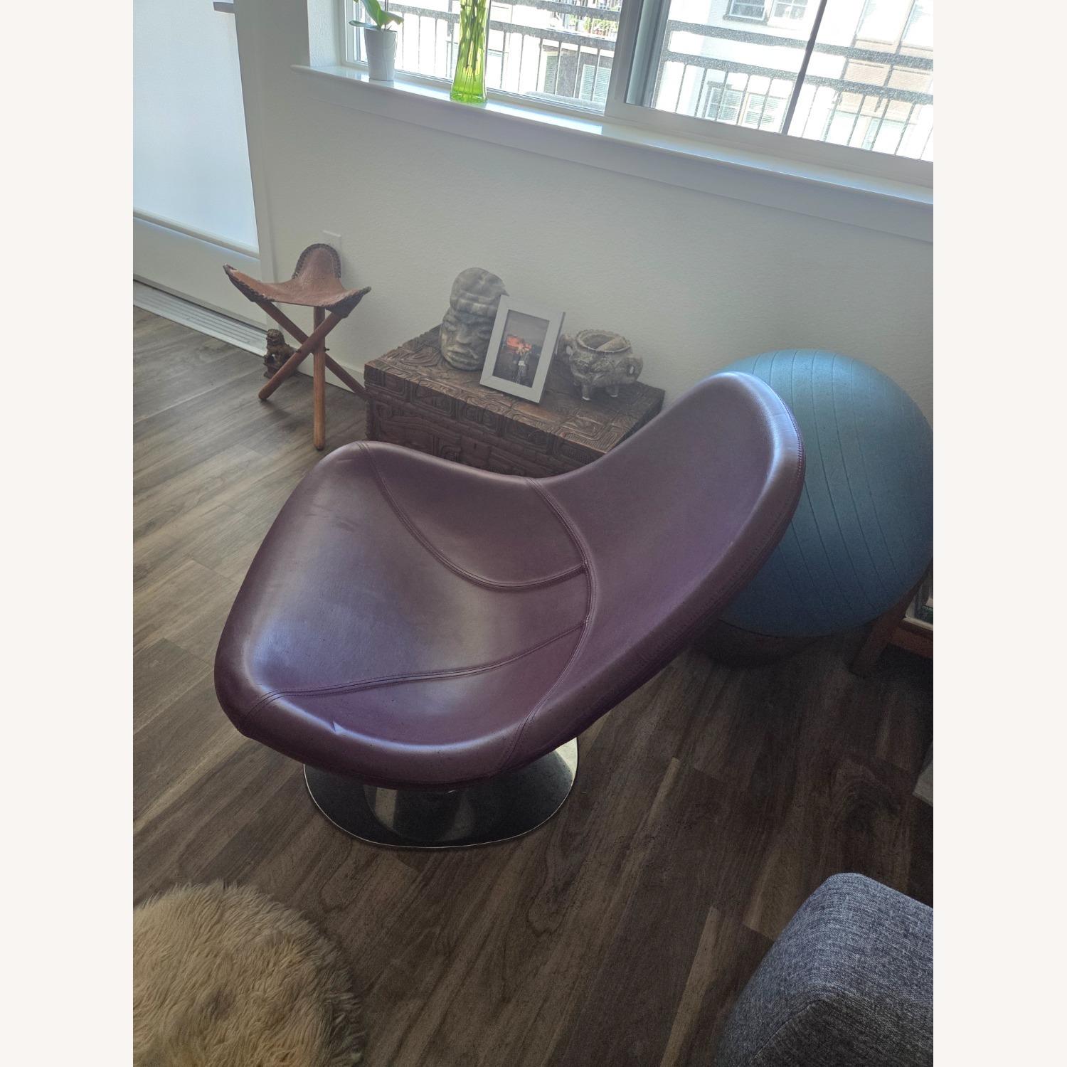 Purple Leather Egg Chair - AptDeco