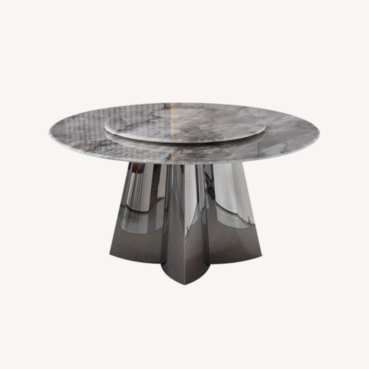 Round Gray Marble Dining Table - AptDeco