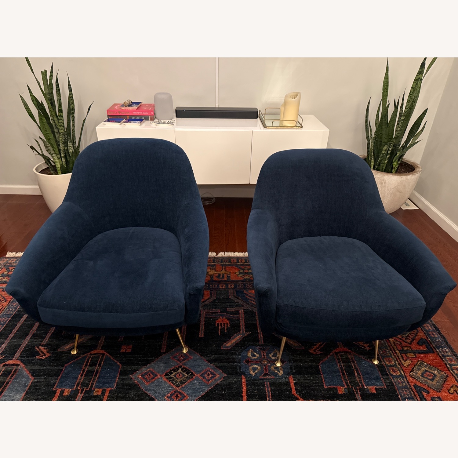 West Elm Phoebe Chairs Crush Velvet Ink Blue - AptDeco