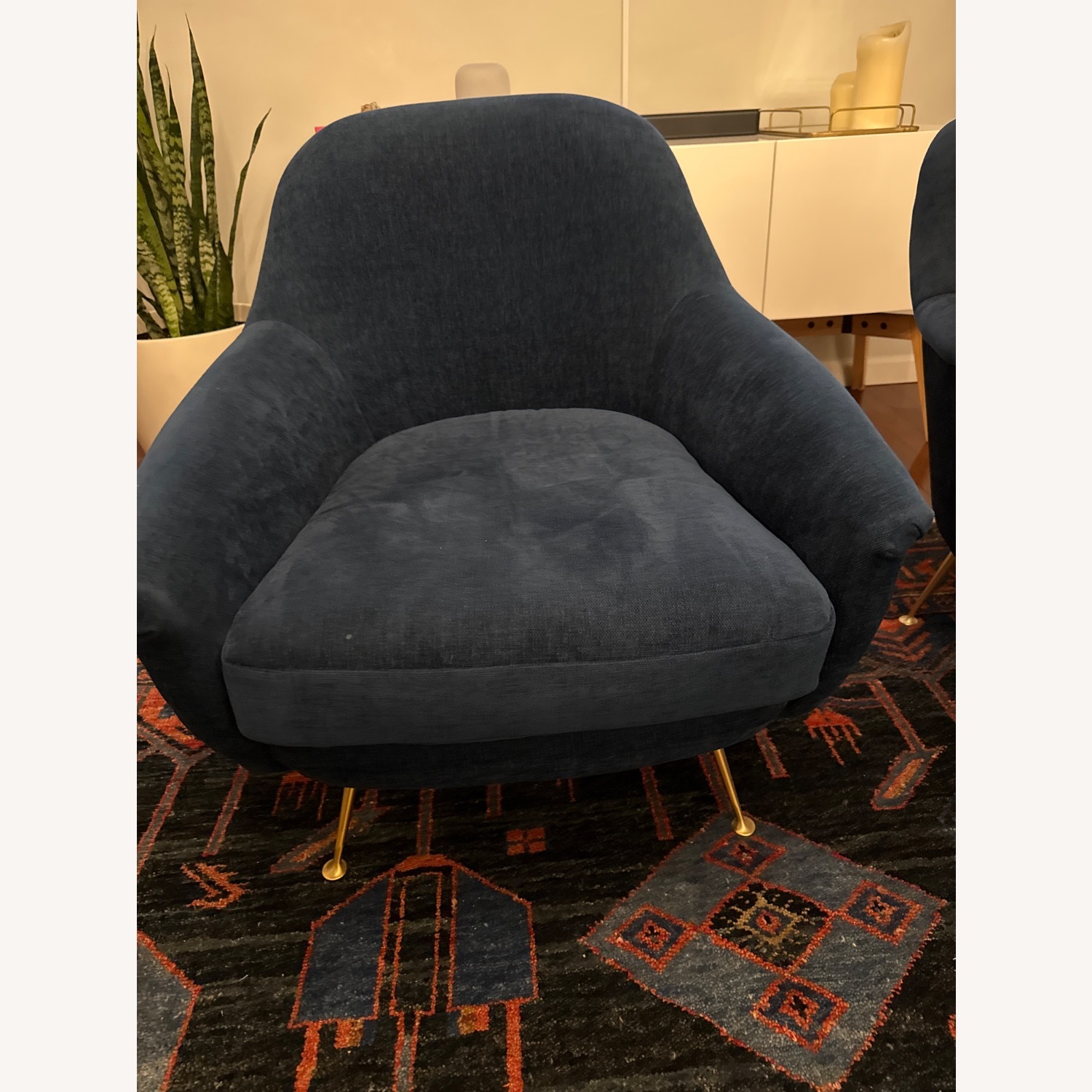 West Elm Phoebe Chairs Crush Velvet Ink Blue - AptDeco