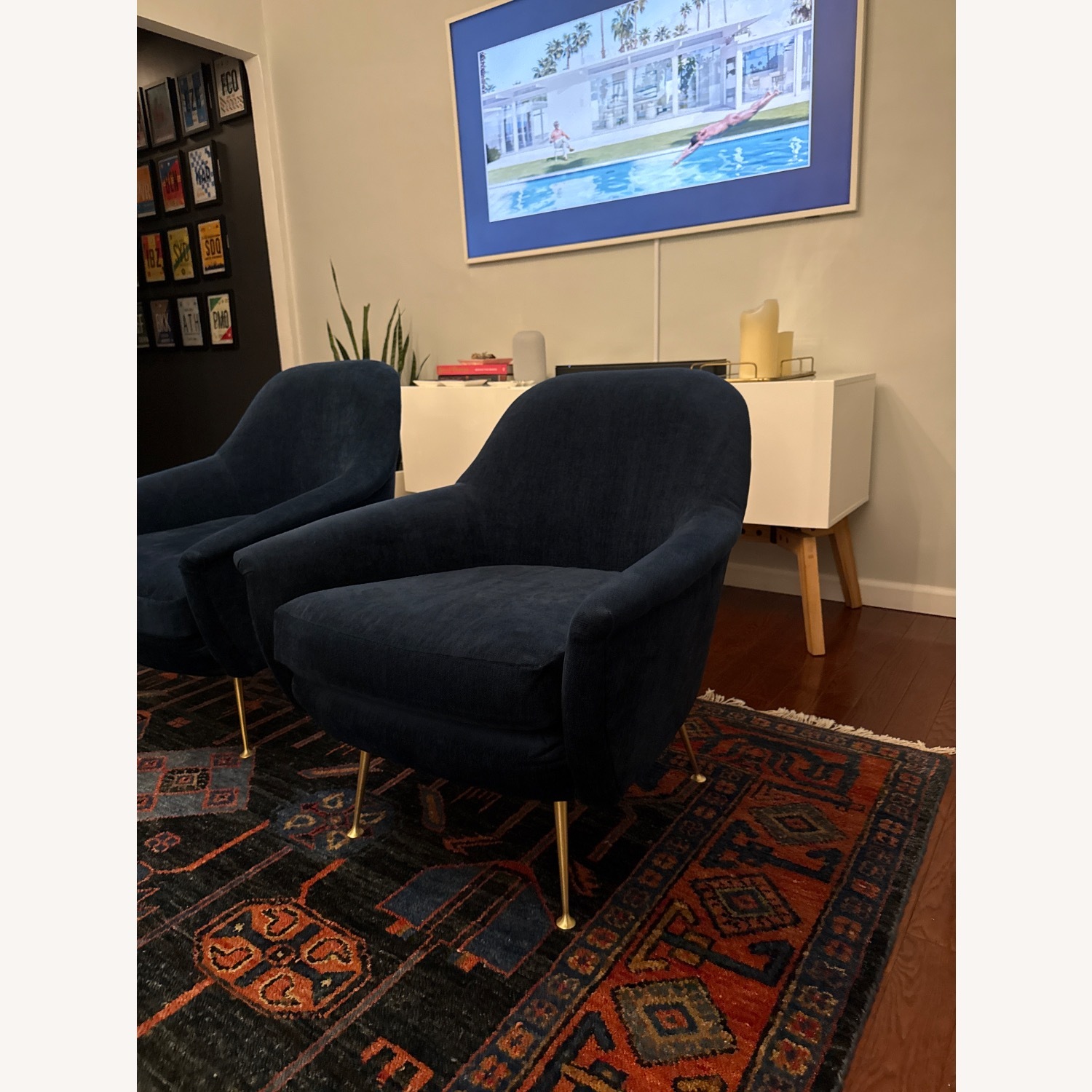 West Elm Phoebe Chairs Crush Velvet Ink Blue - AptDeco