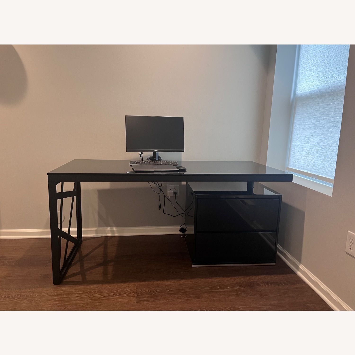 Modern Tempered Glass Office Table with Storage - AptDeco