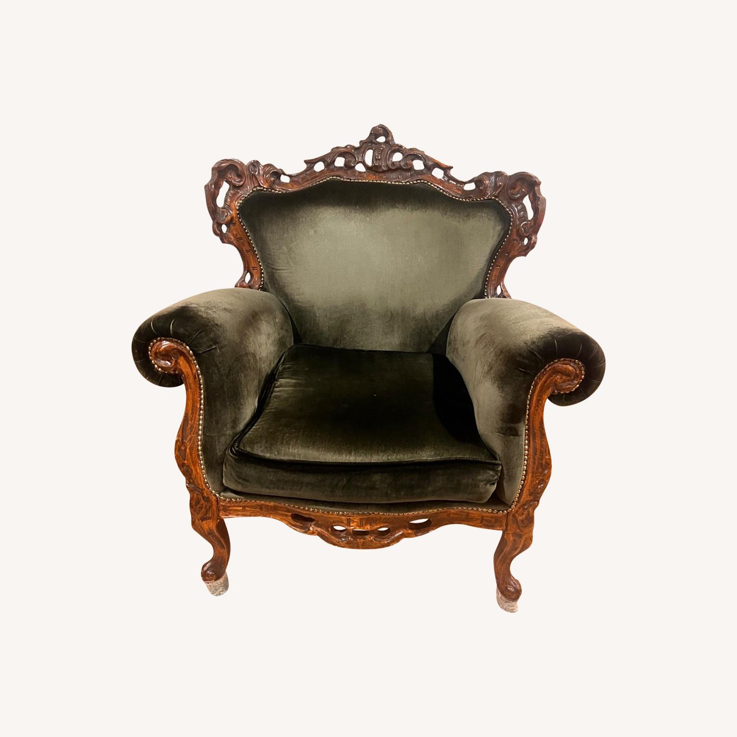 Antique Arm Chair in Suede - AptDeco