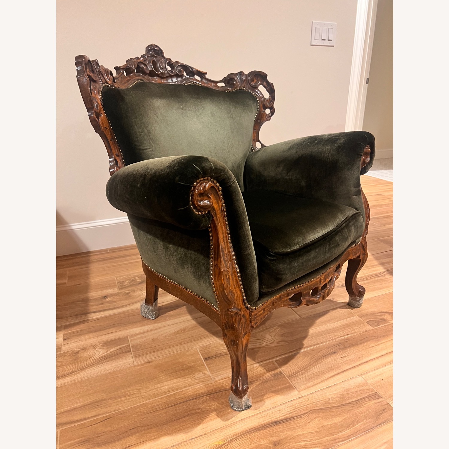 Antique Arm Chair in Suede - AptDeco