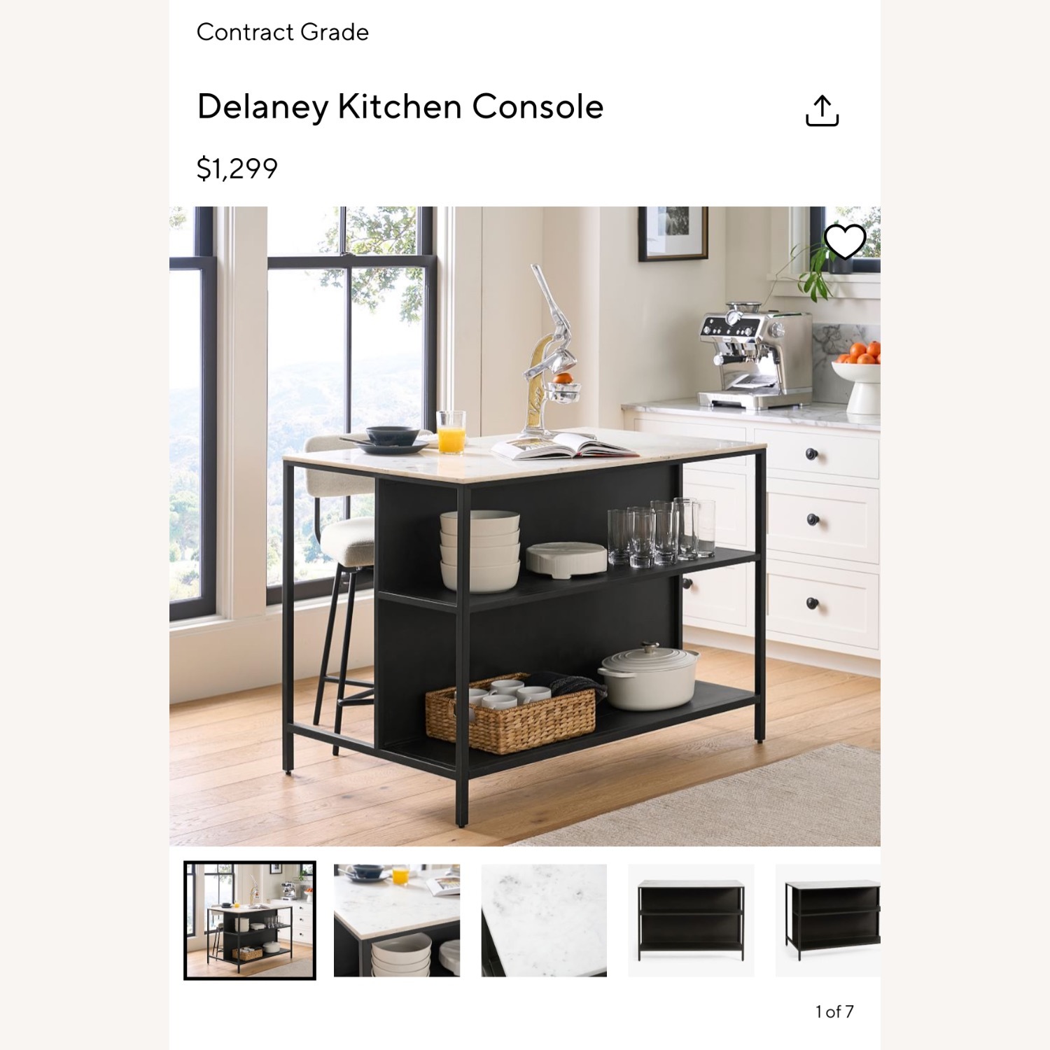 Pottery Barn Delaney Marble Kitchen Island - AptDeco