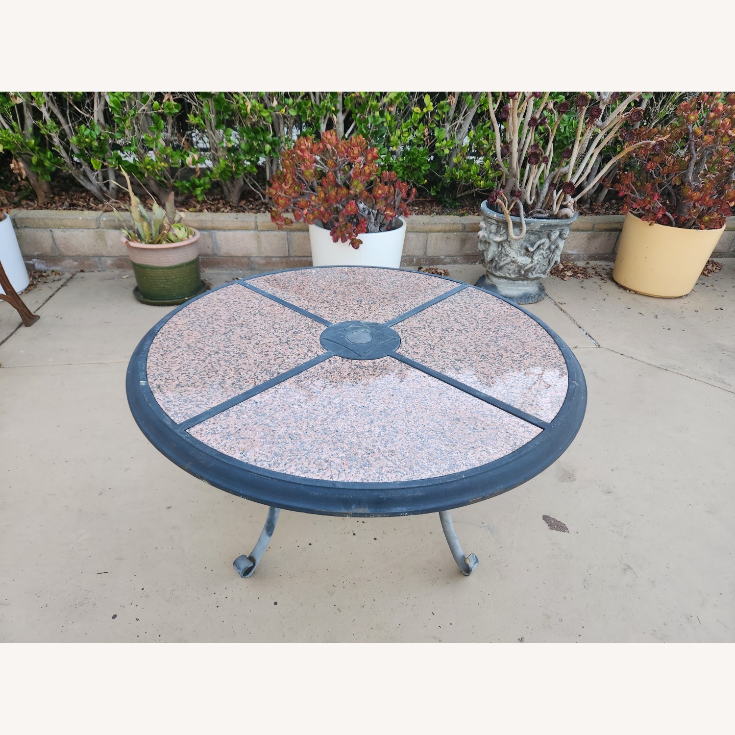 Low Round Granite Patio Accent Table - AptDeco