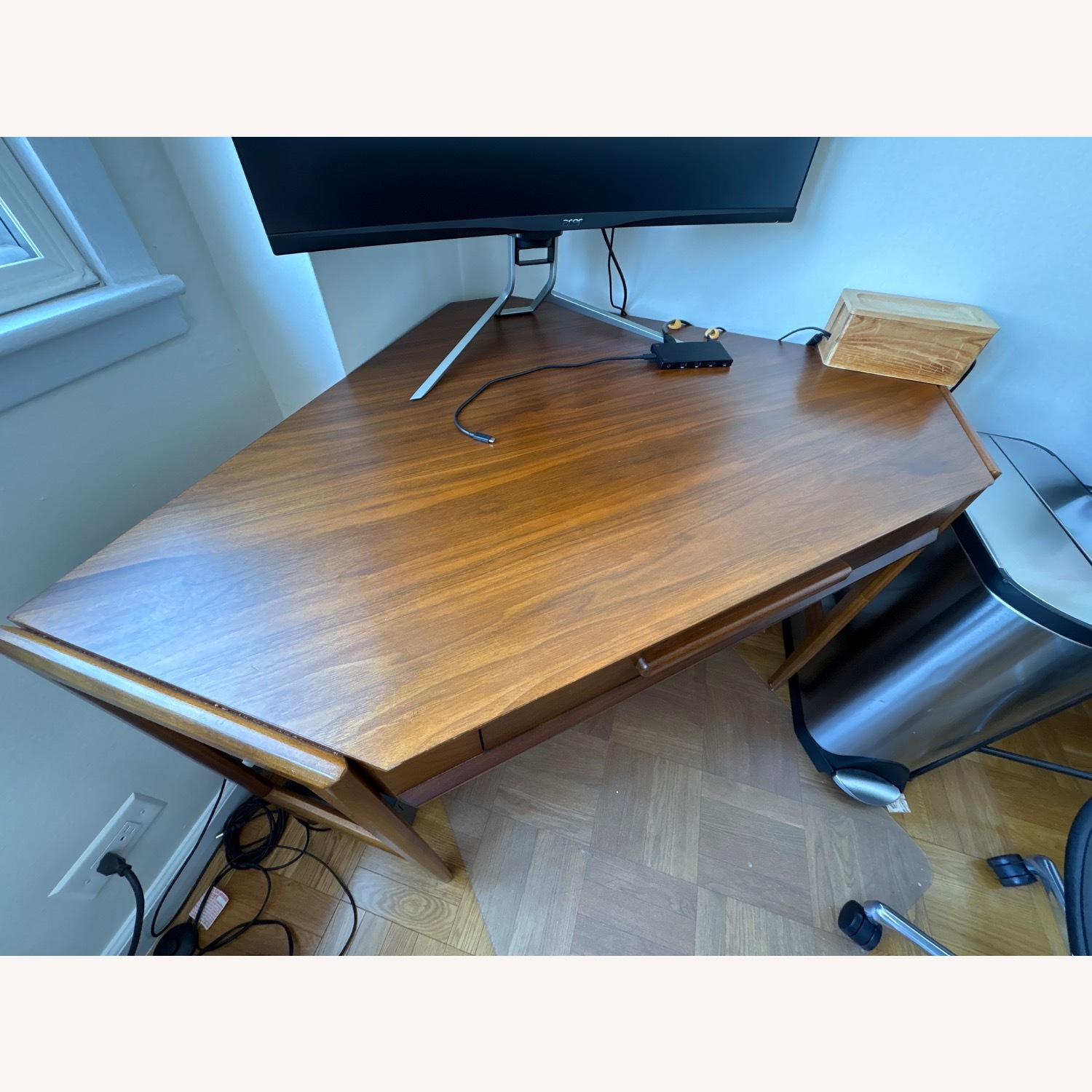 Crate & Barrel Tate Walnut Corner Desk - AptDeco