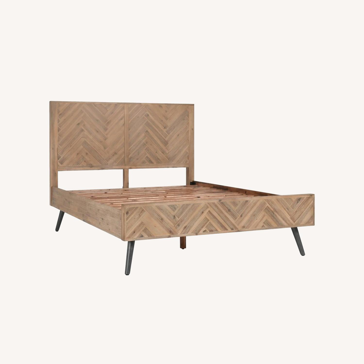 Biege/Brown Mid-Century Solid Acacia Wood Bed Frame - AptDeco