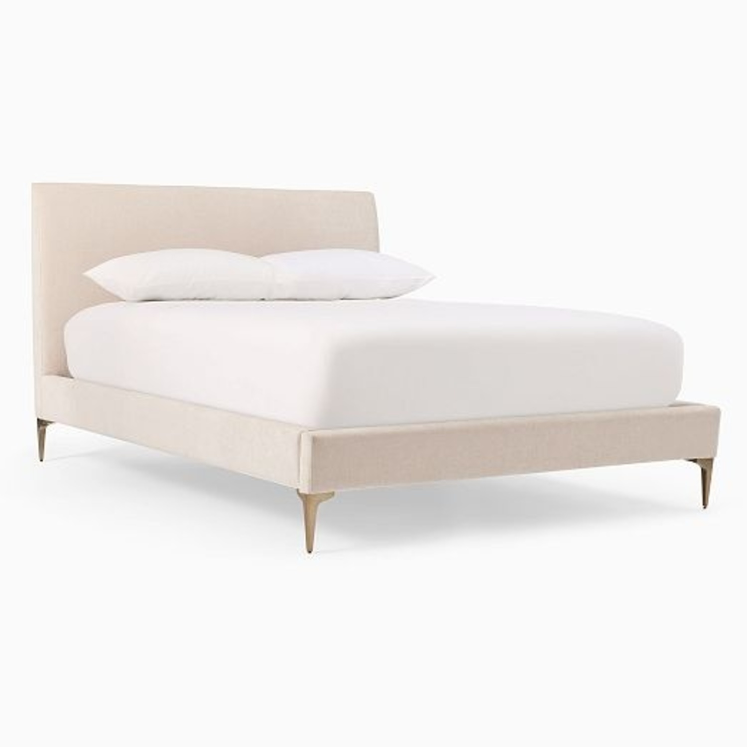 West Elm Andes Sand Velvet Distressed Queen Bed - AptDeco