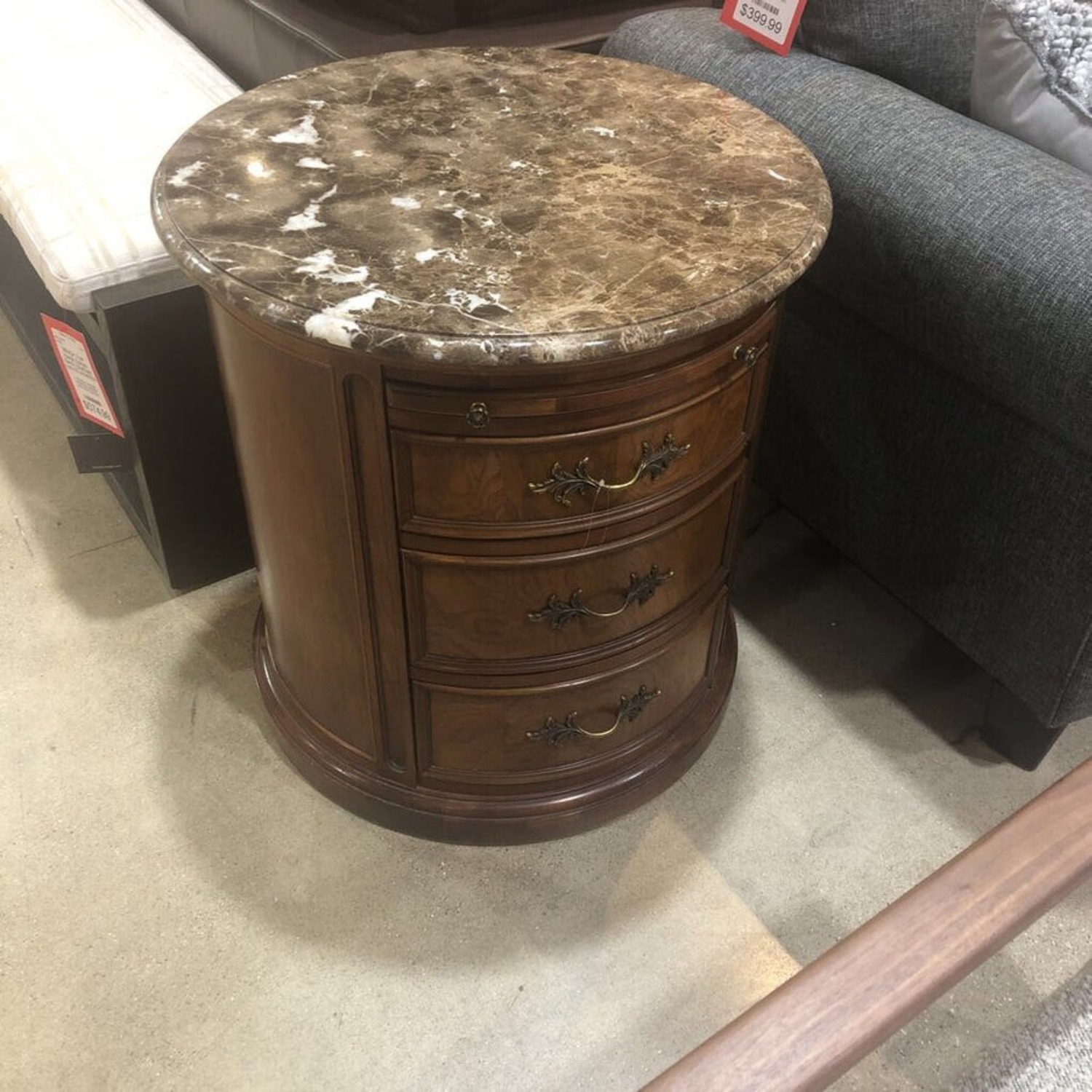 Marble Top Three-Drawer Side Table - AptDeco