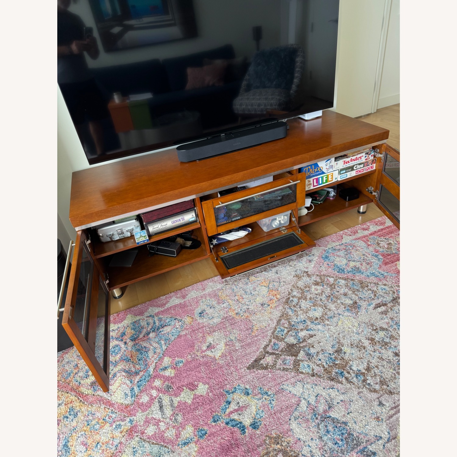 BDI Walnut and Glass Media Storage - AptDeco