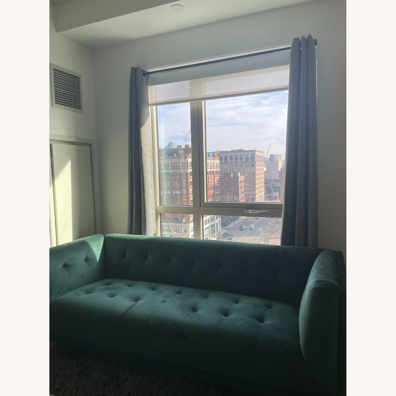 Emerald Green Velvet Sofa - AptDeco