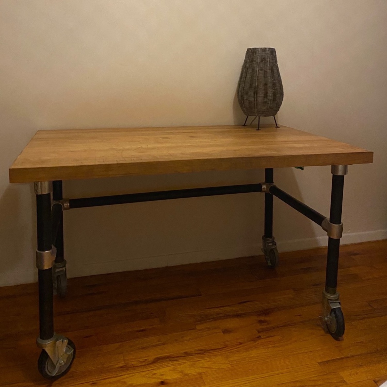 Butcher Block Pipe Frame Work Table - AptDeco