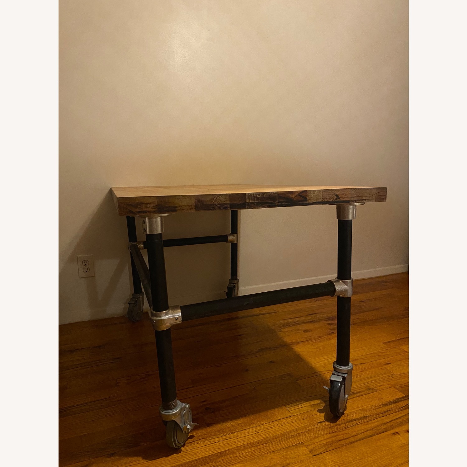 Butcher Block Pipe Frame Work Table - AptDeco