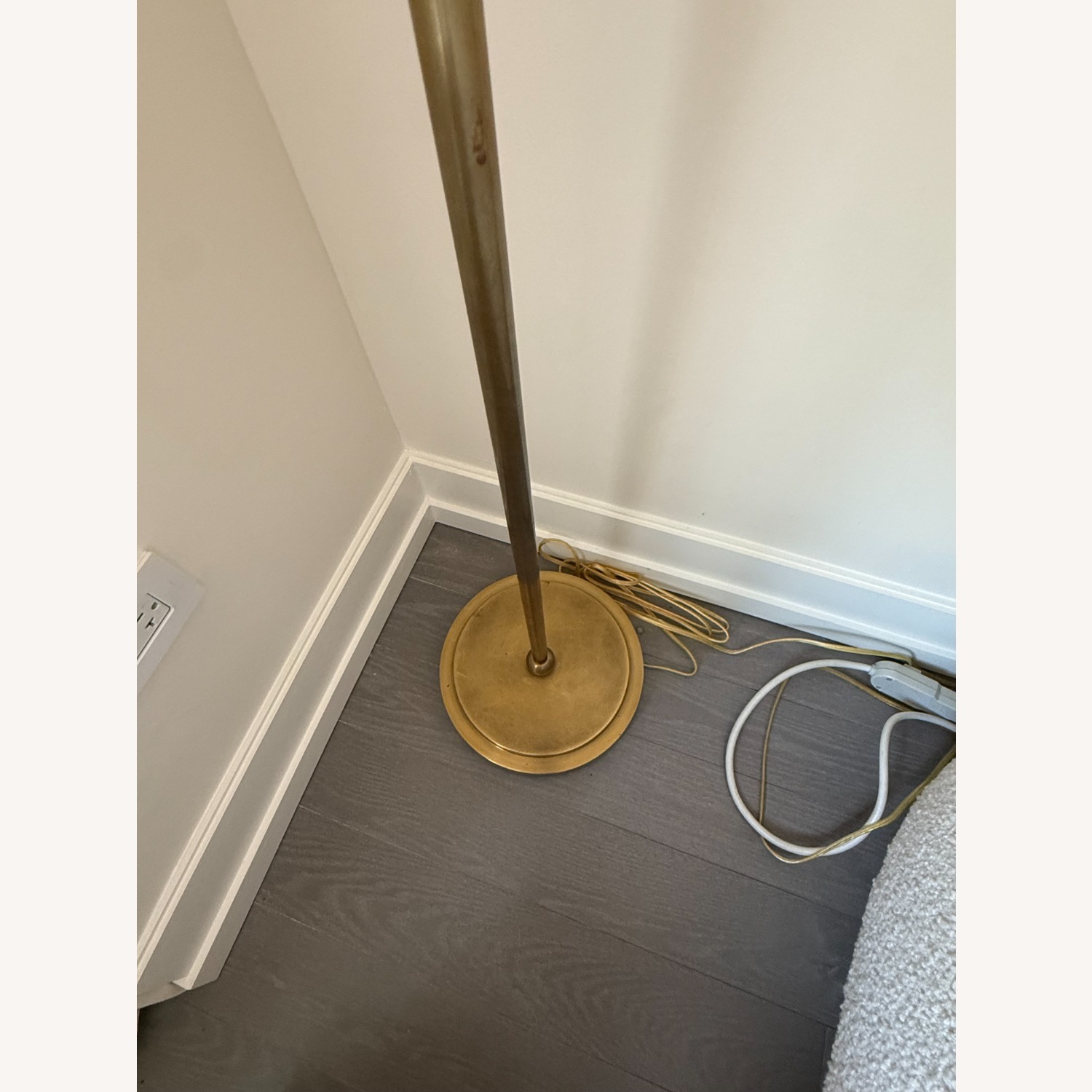 Pair of Perigold Brass Floor Lamps W Shades - AptDeco