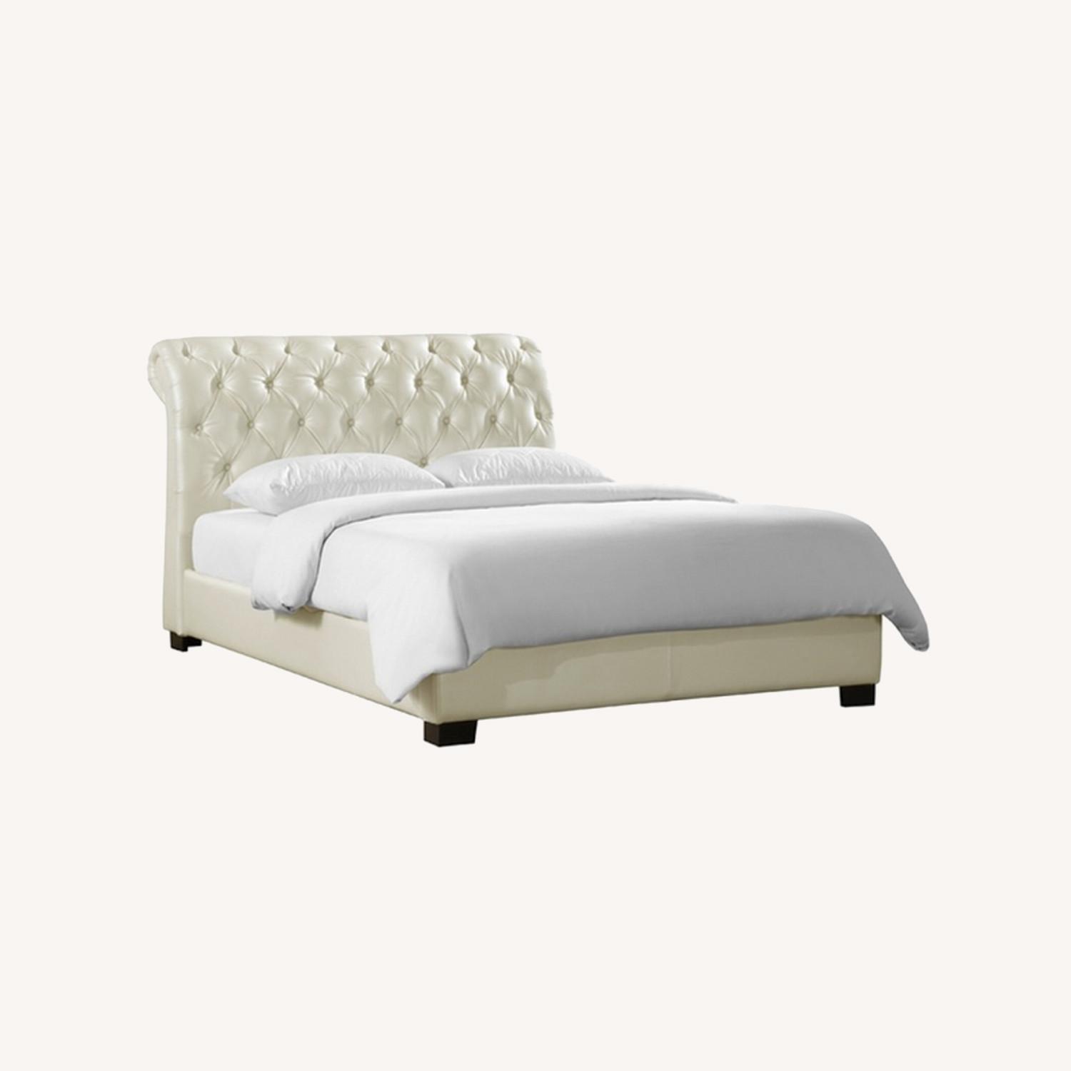 Z Gallerie Ella Bed in Custom White Sheen Fabric - AptDeco