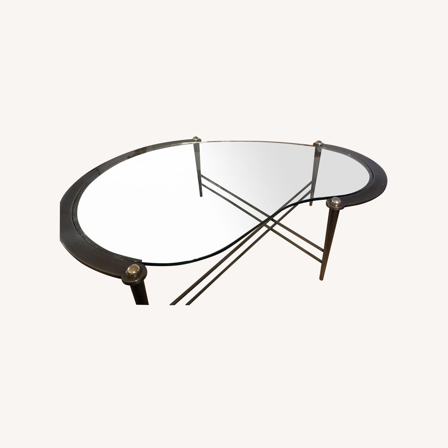 Mid Century Glass and Brass Kidney Shaped Table - AptDeco