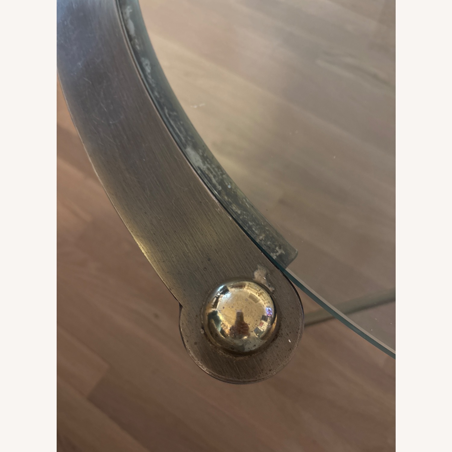 Mid Century Glass and Brass Kidney Shaped Table - AptDeco