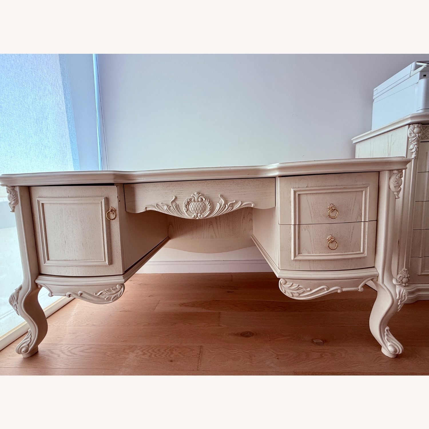 Exquisite Ivory French Style Desk with Chair - AptDeco