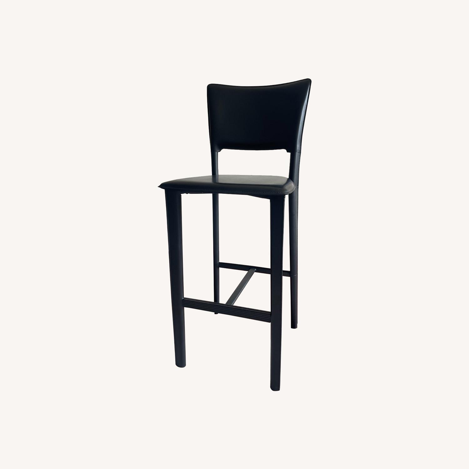 Maria Yee Black Leather Bar Stool - AptDeco