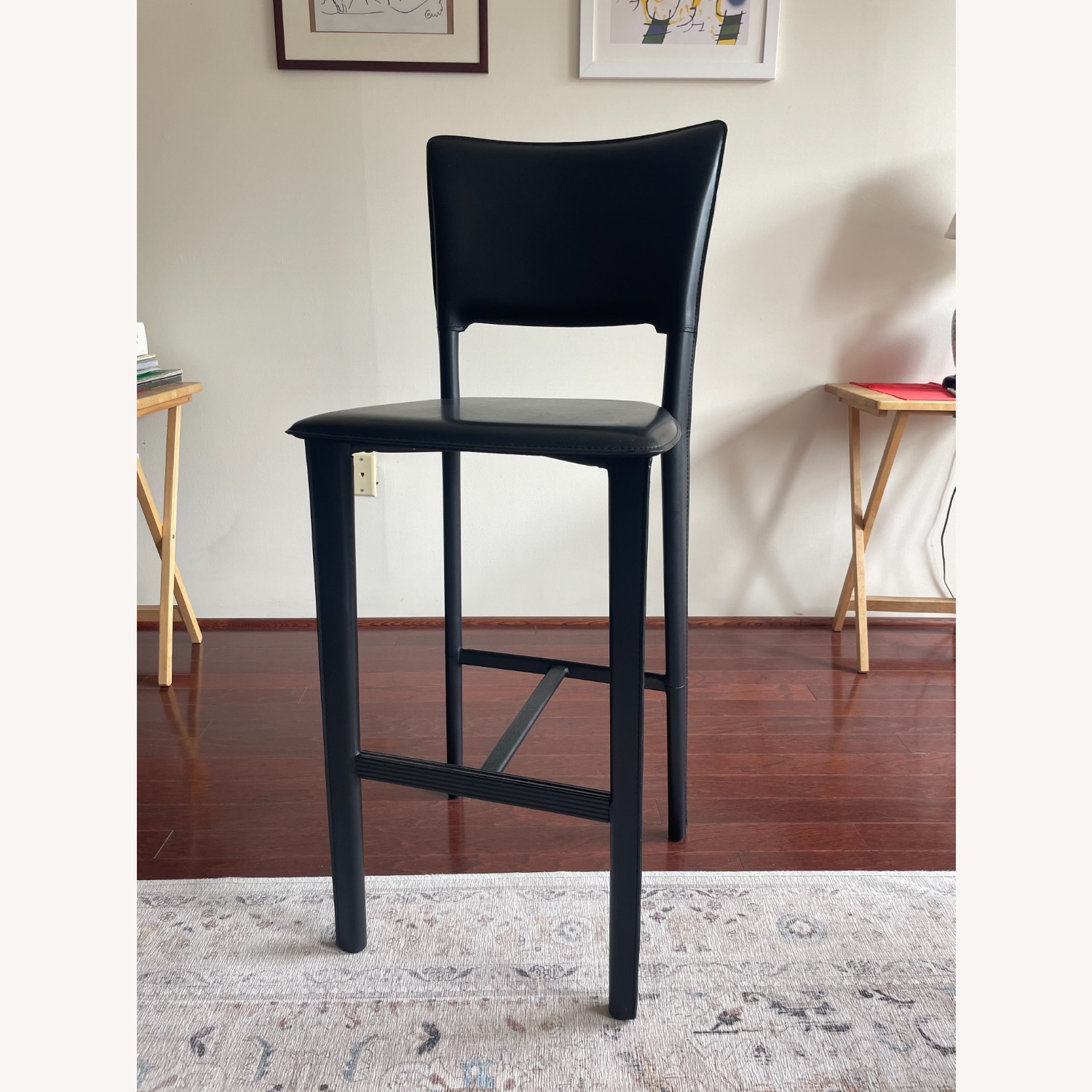 Maria Yee Black Leather Bar Stool - AptDeco