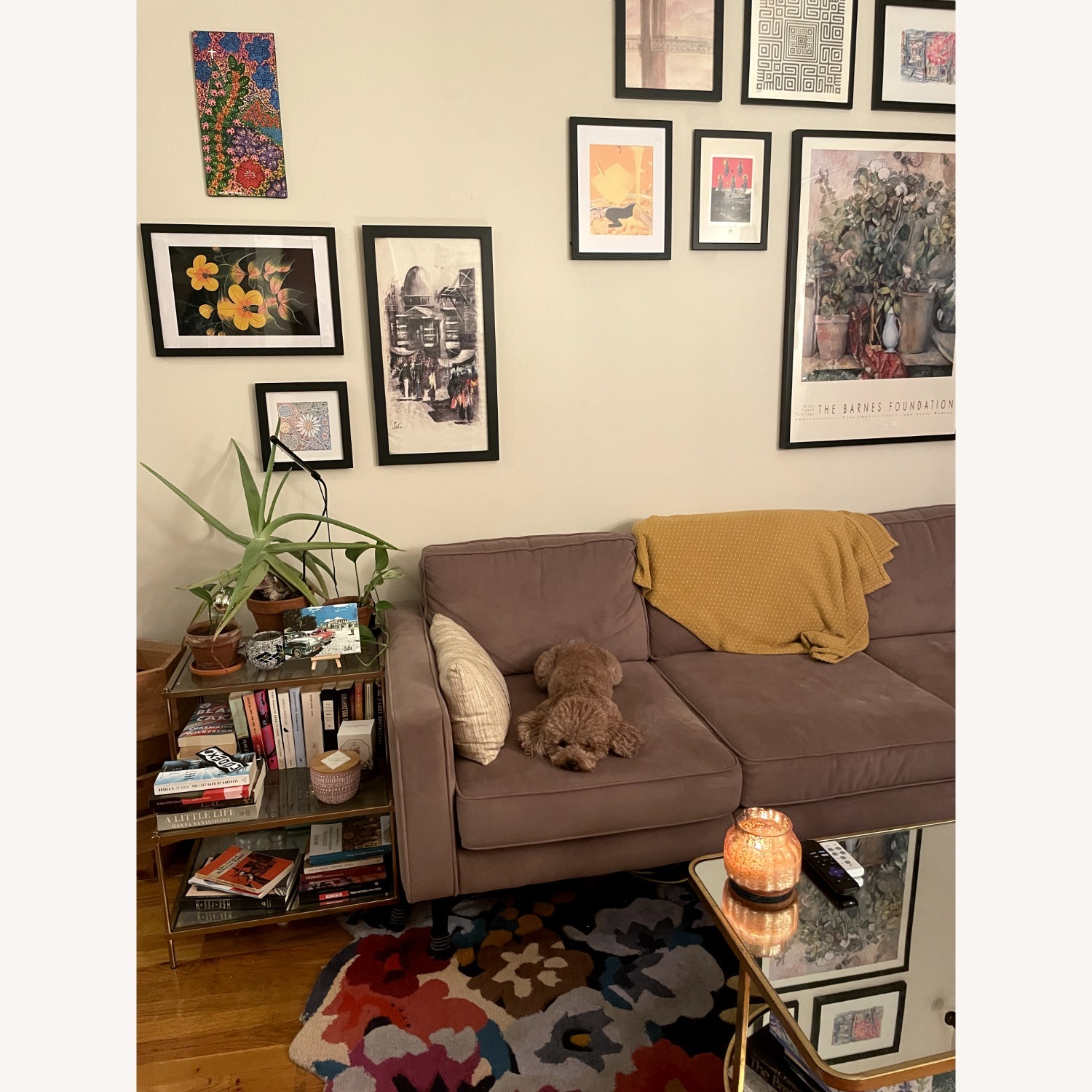 Burrow Pink Velvet Sofa +Sleep Kit - AptDeco